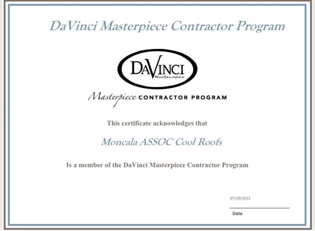 DaVinci Masterpiece Contractor Certification for Roofers